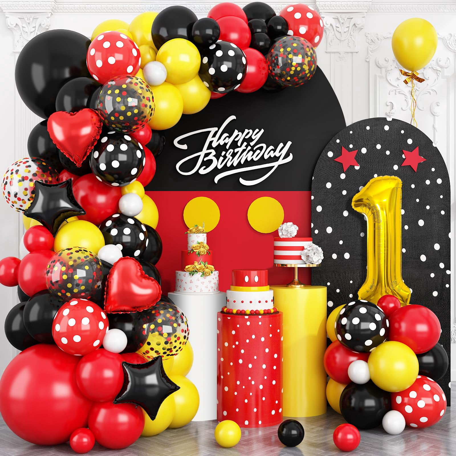Cartoon Mouse 1st Birthday Party Decorations, AIS1 Red Yellow Balloons ...