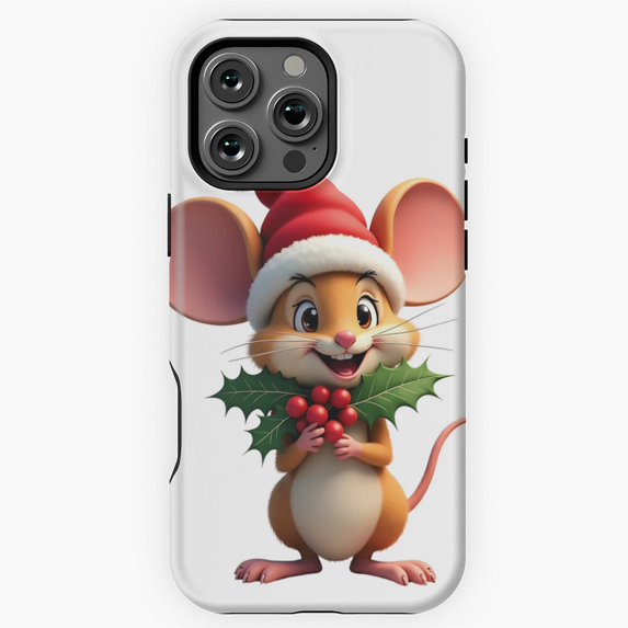 Cartoon Mouse In St. Nick Hat Phone Case for iPhone 11 12 13 14 15 16 ...