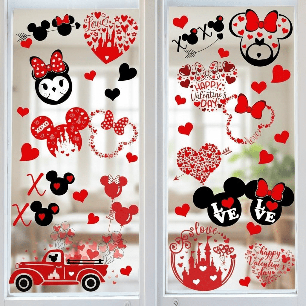 Cartoon Mouse Valentine's Day Window Cling Stickers, XOXO PVC Window ...