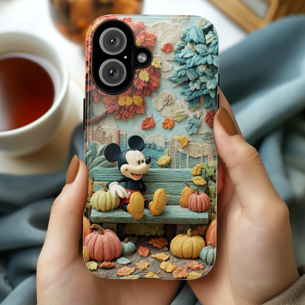 Cartoon Mouse in Fall City Autumn Leaves Pumpkins Phone Case for 17 16 ...