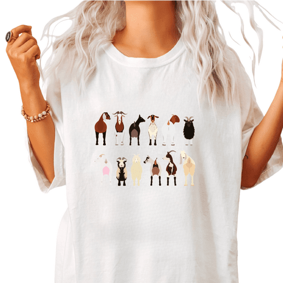 Cartoon Multi-Goat White S-5XL Women's Cotton Graphic Tees Print Tshirt ...