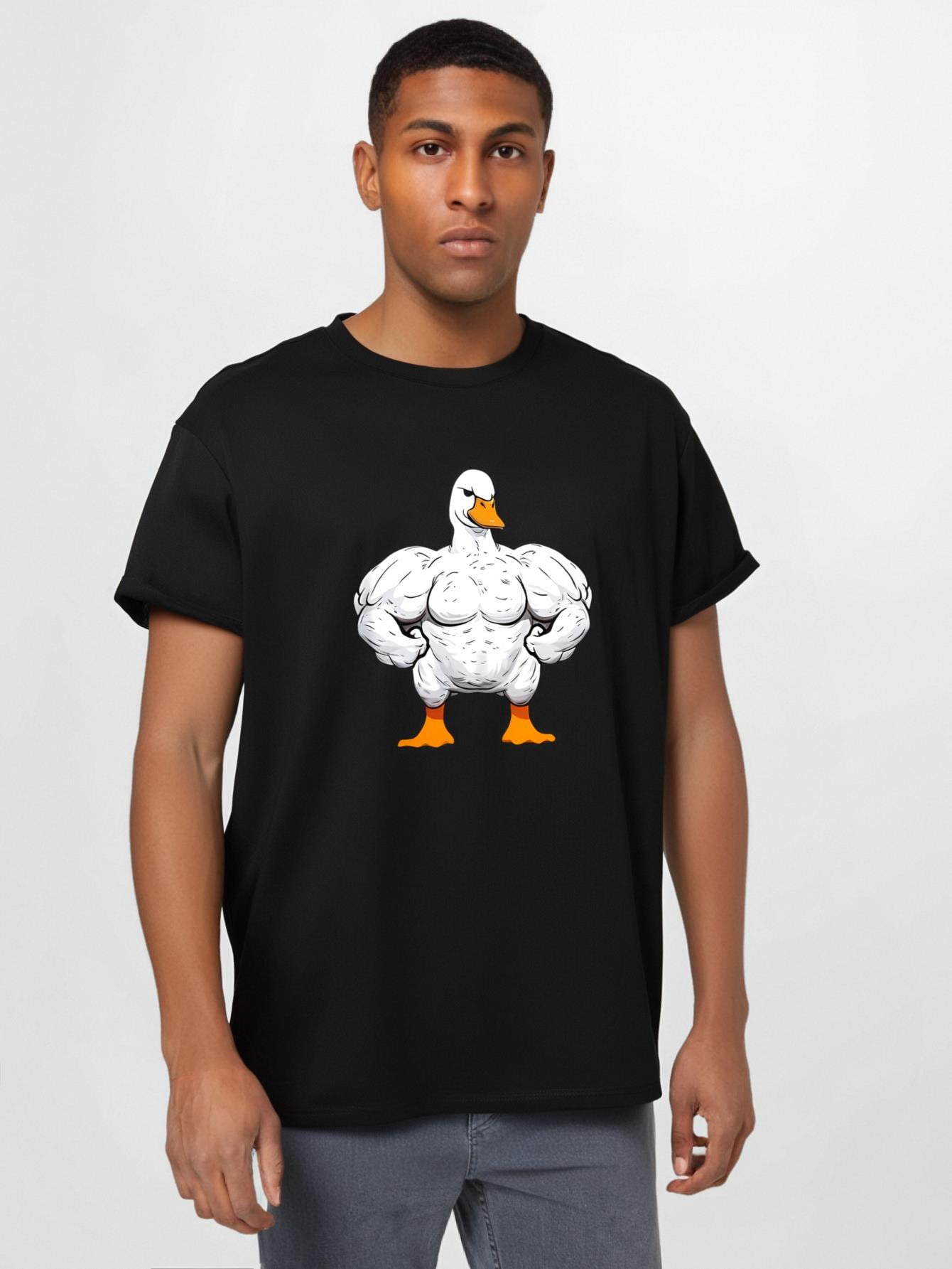 Cartoon Muscle Duck Pattern Men's Casual Short Sleeve Crew Neck T-shirt ...