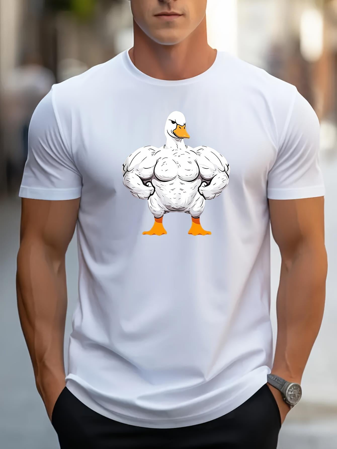 Cartoon Muscle Duck Pattern Men's Casual Short Sleeve Crew Neck T-shirt ...