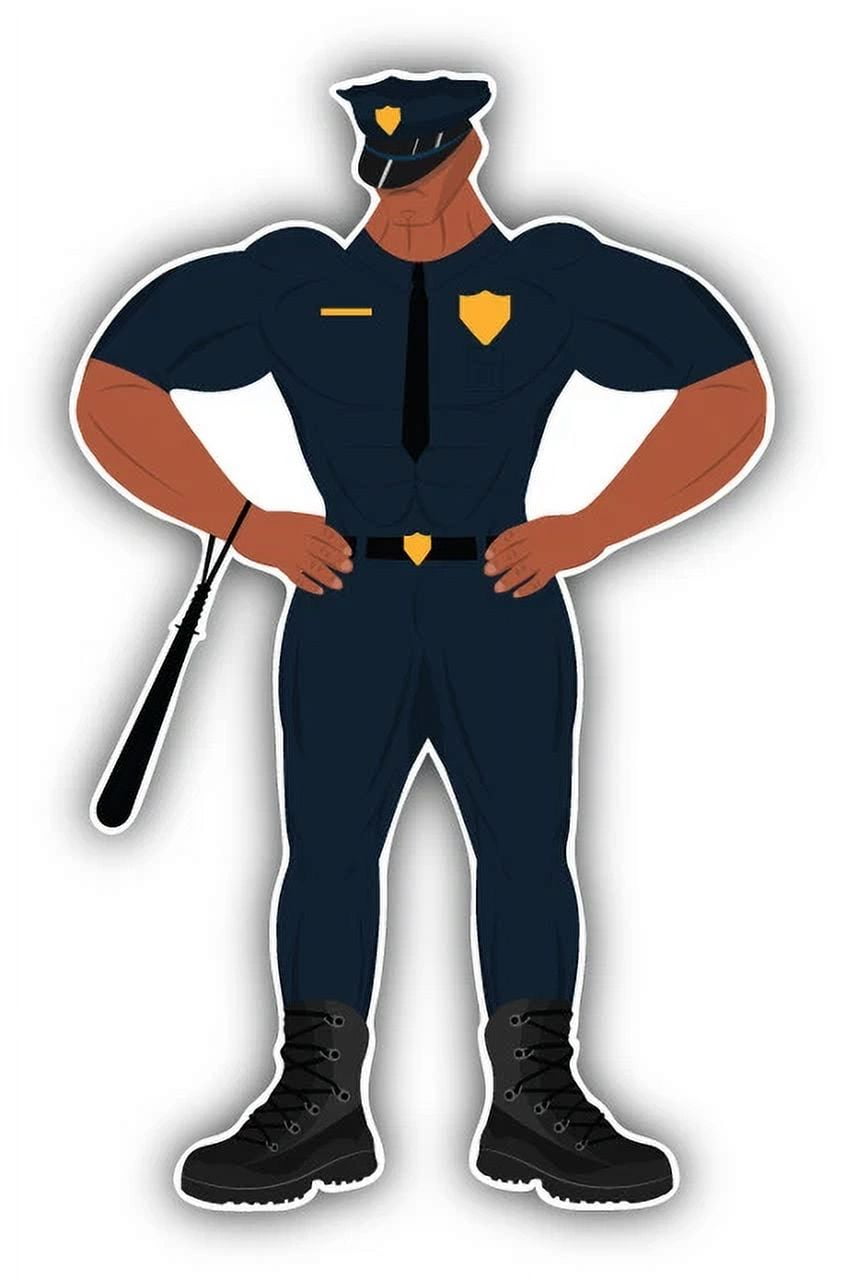 Cartoon Muscular Policeman Security Sticker Phone Decal Water Bottle ...