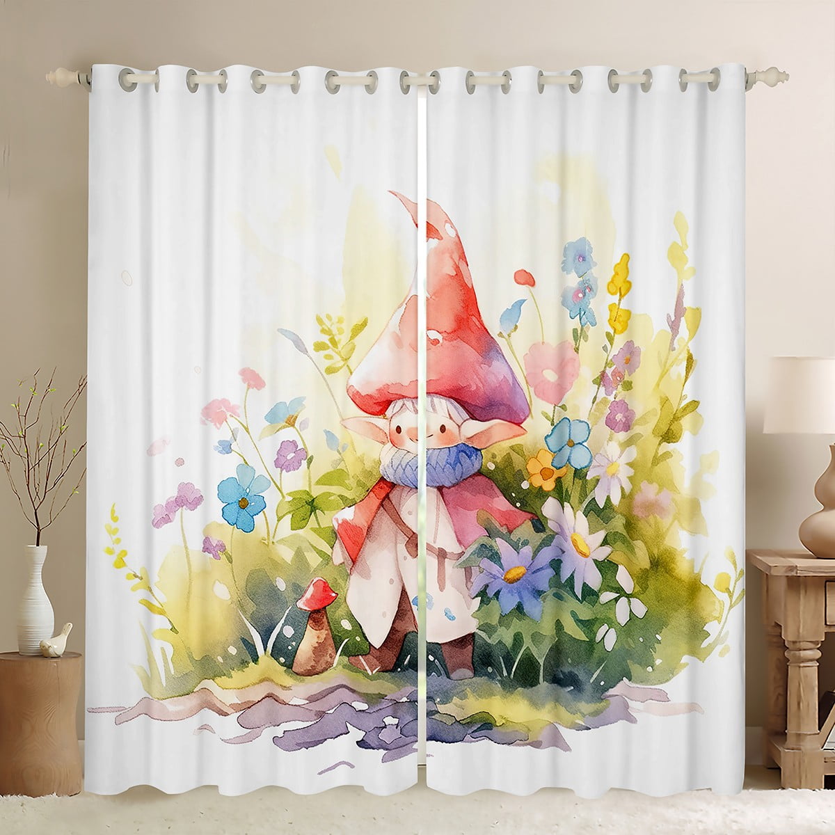 Cartoon Mushroom Curtains Botanical Flowers Curtains & Drapes, Spring ...