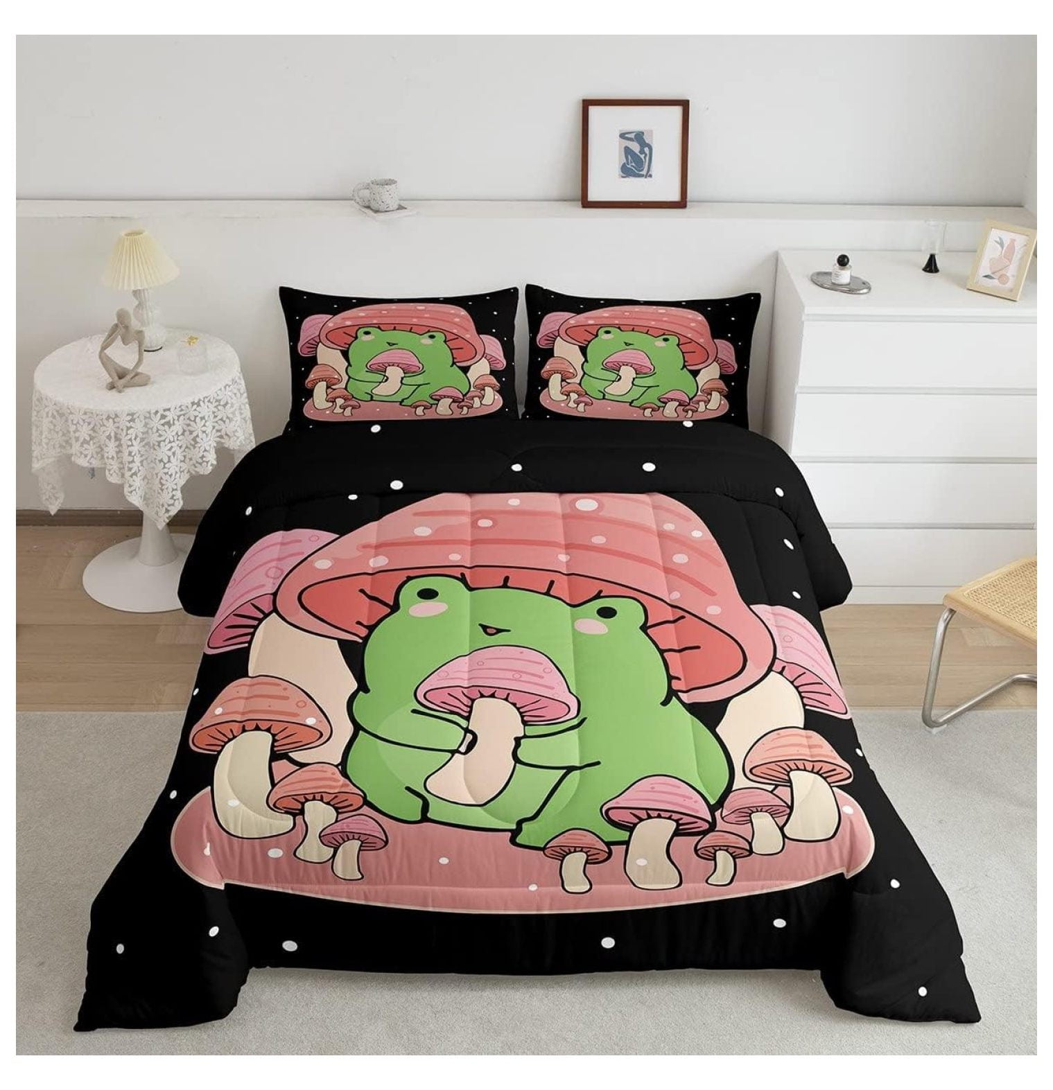 Cartoon Mushroom Frog Bedding Set Cute Frog Comforter Set for Kids Boys ...
