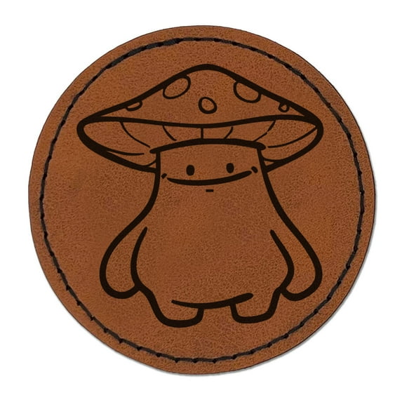 Cartoon Mushroom Man Chubby Cute Spots Round Iron-On Engraved Faux ...