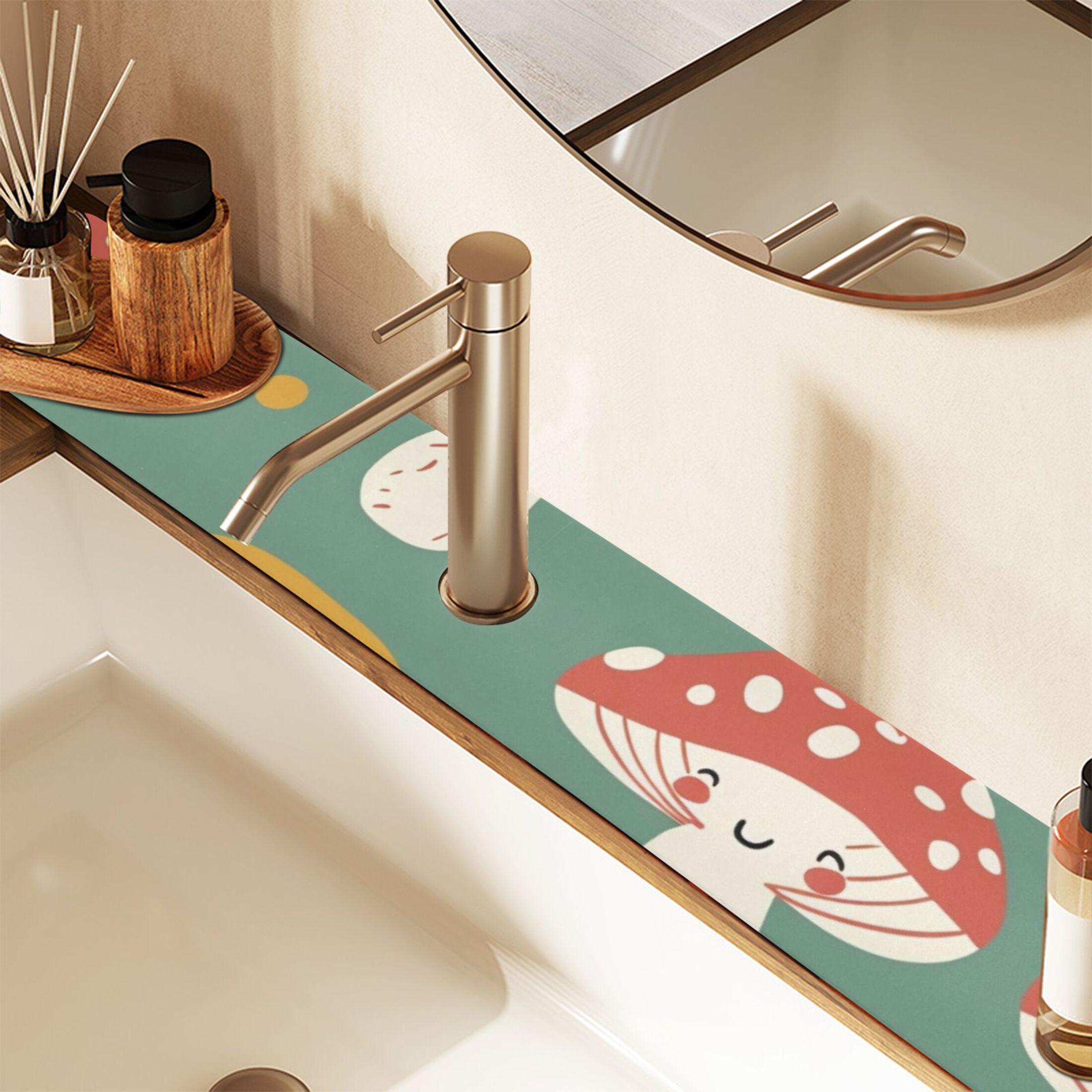 Cartoon Mushroom Sink Splash Guard Faucet Drying Mat 30"x5.4" Absorbent ...
