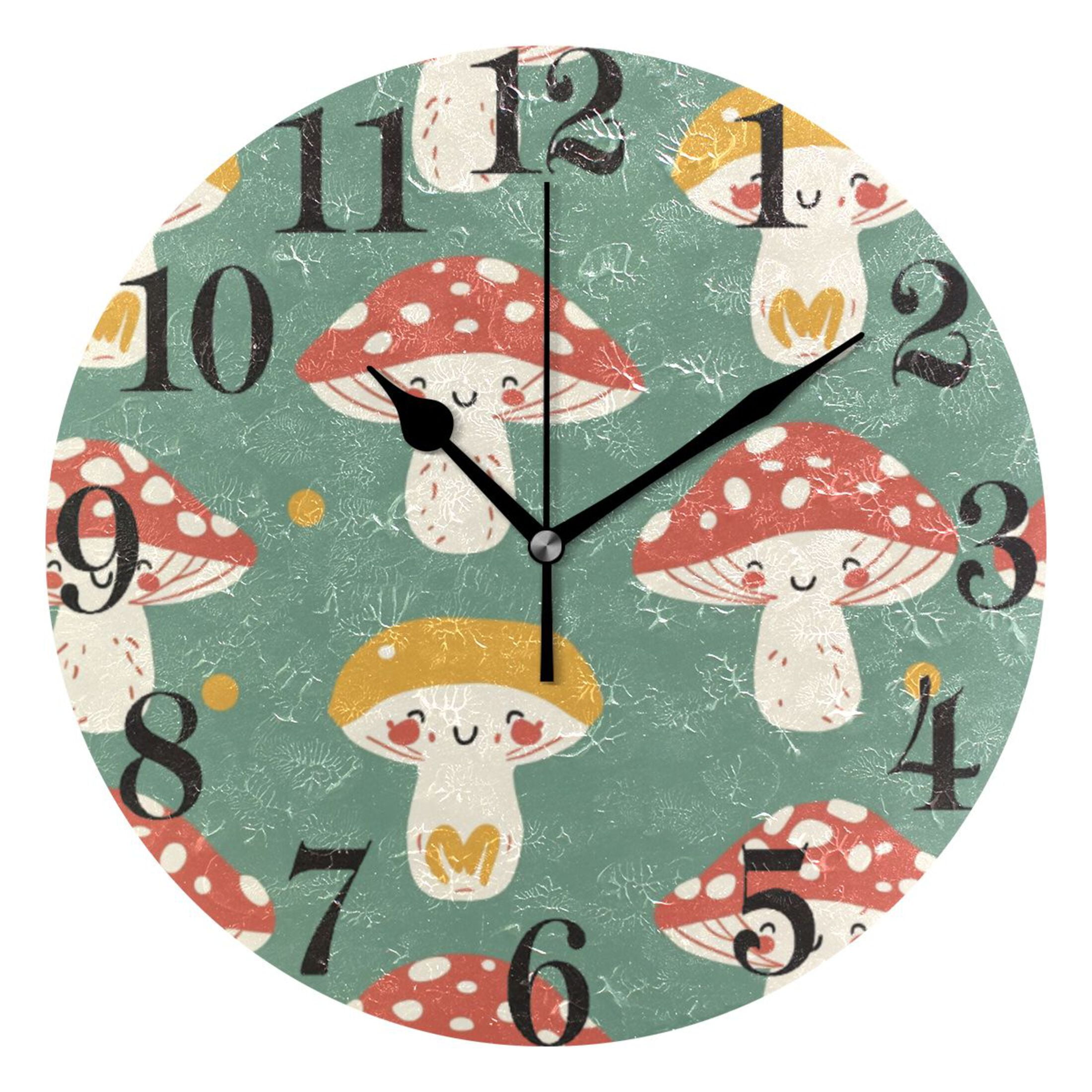 Cartoon Mushroom Wall Clock 9.8 inch Battery Operated Clocks Non ...