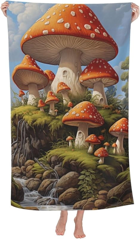 Cartoon Mushroon Beach Towel Quick Dry Towel Lightweight Large Swimming ...