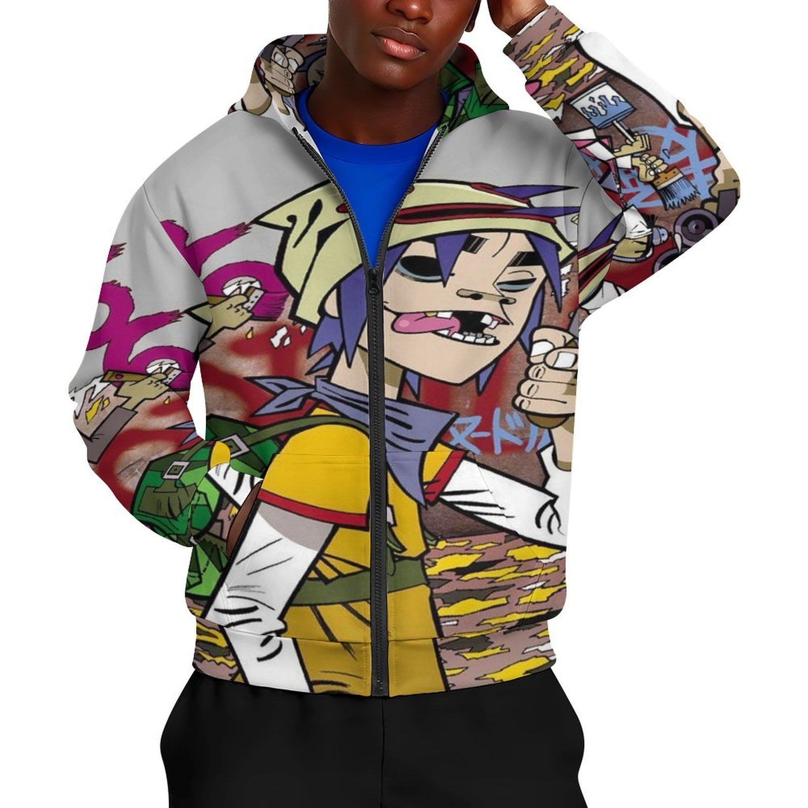 Cartoon Music Gorillaz Teen Sweatshirts Zipper Hoodies Coat Jacket With ...