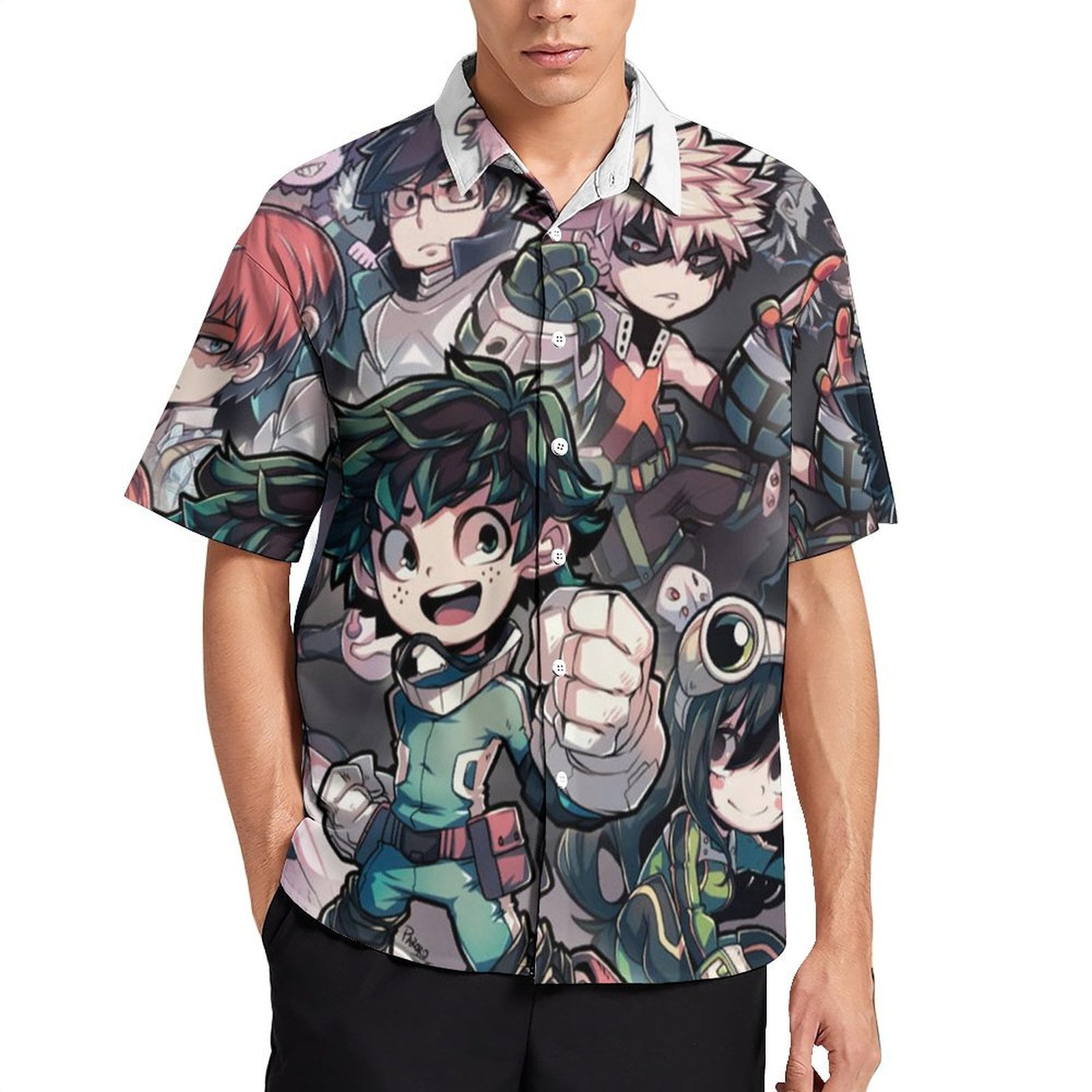 Cartoon My Hero Academia Men's Button-Down Shirts Daily Casual Beach ...