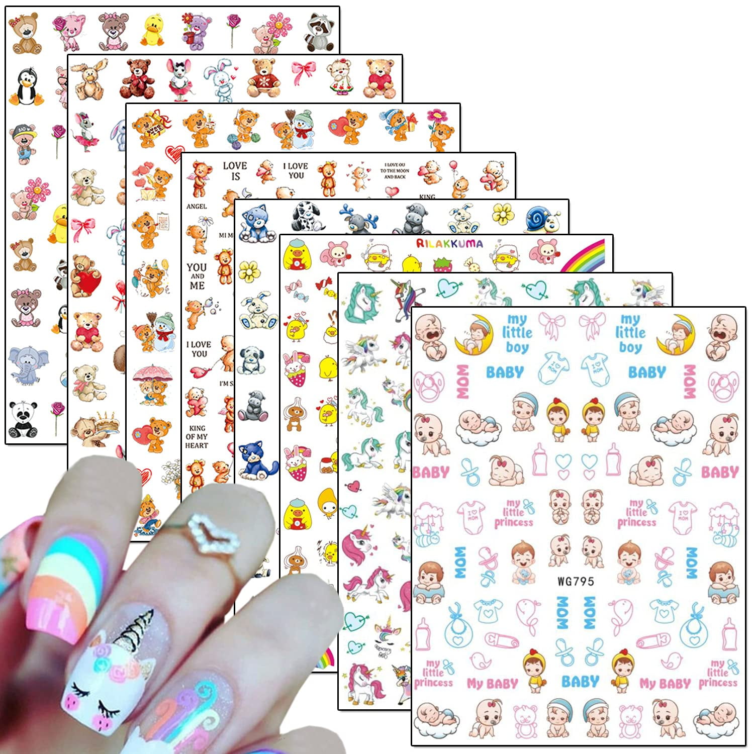 Cartoon Nail Art Stickers, Cute Animal 3D Self-Adhesive Design, Unicorn ...