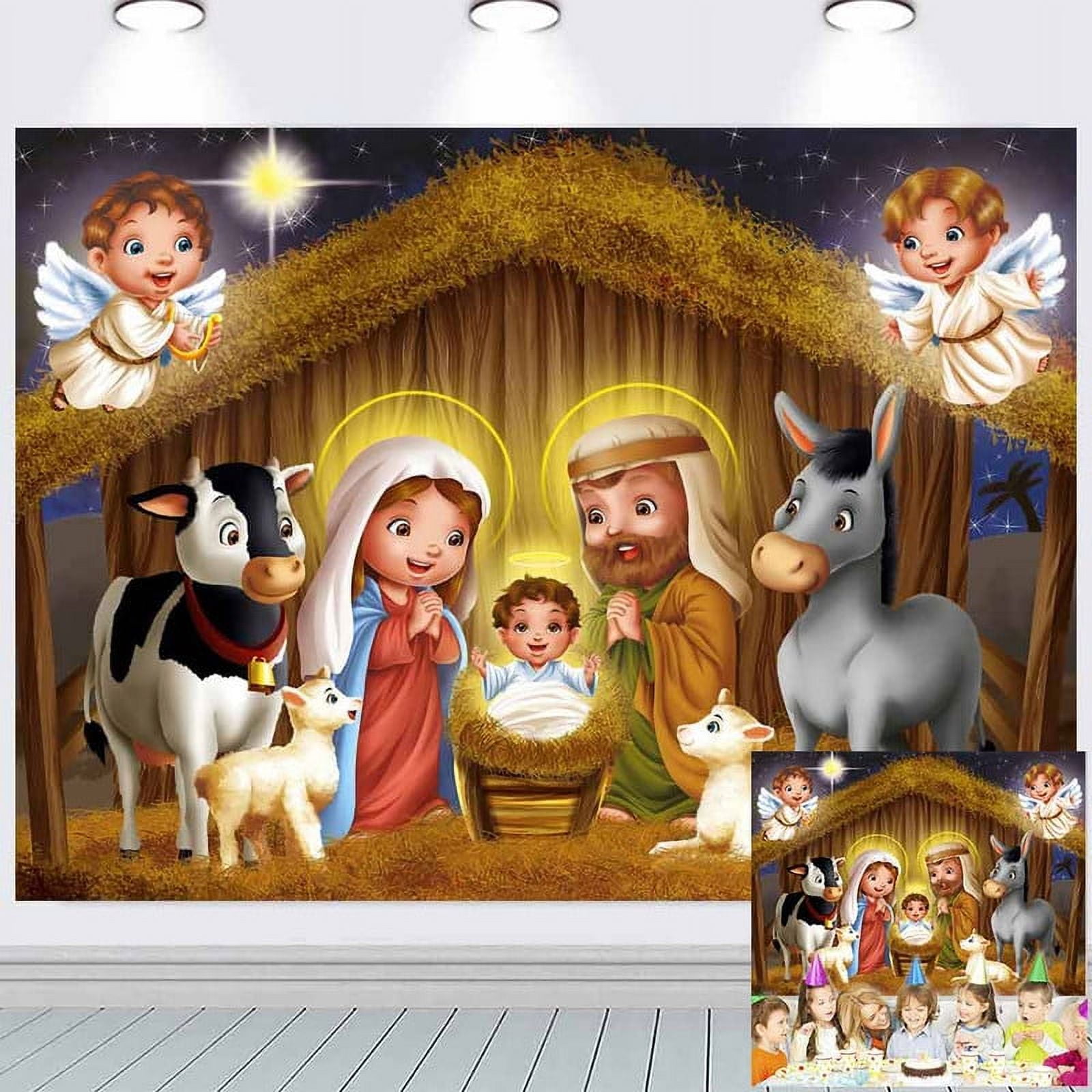 Cartoon Nativity Scene Backdrop Banner Party Supplies Poster Movie ...