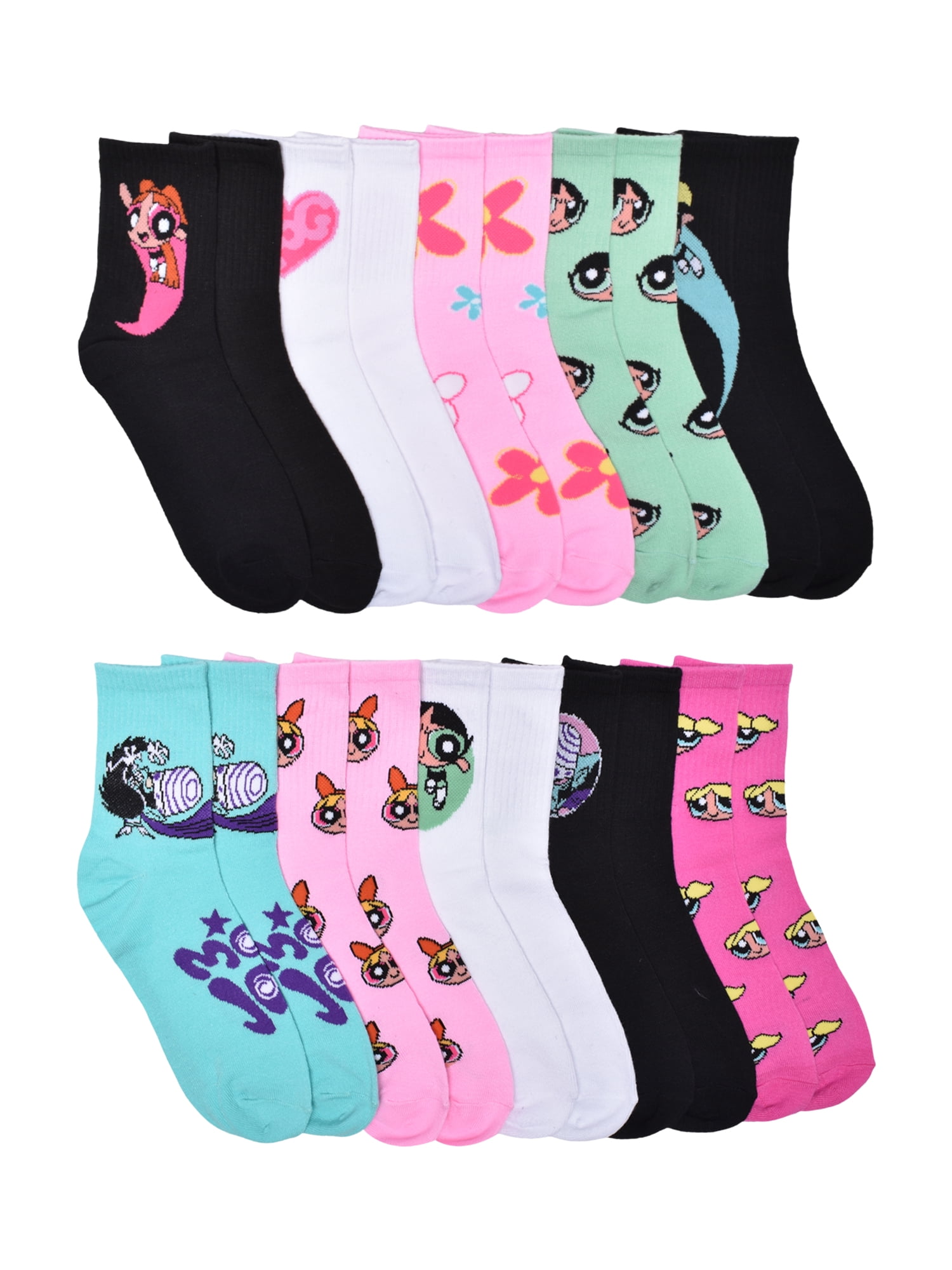 The Powerpuff Girls Women's Crew Socks 10-Pack, Shoe Size 4-10 ...