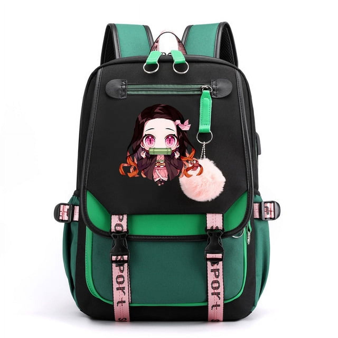 Cartoon Nezuko Student School Bag Large Capacity Backpack,Green ...