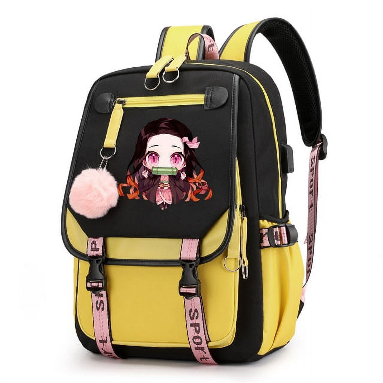 Cartoon Nezuko Student School Bag Large Capacity Backpack,Yellow ...