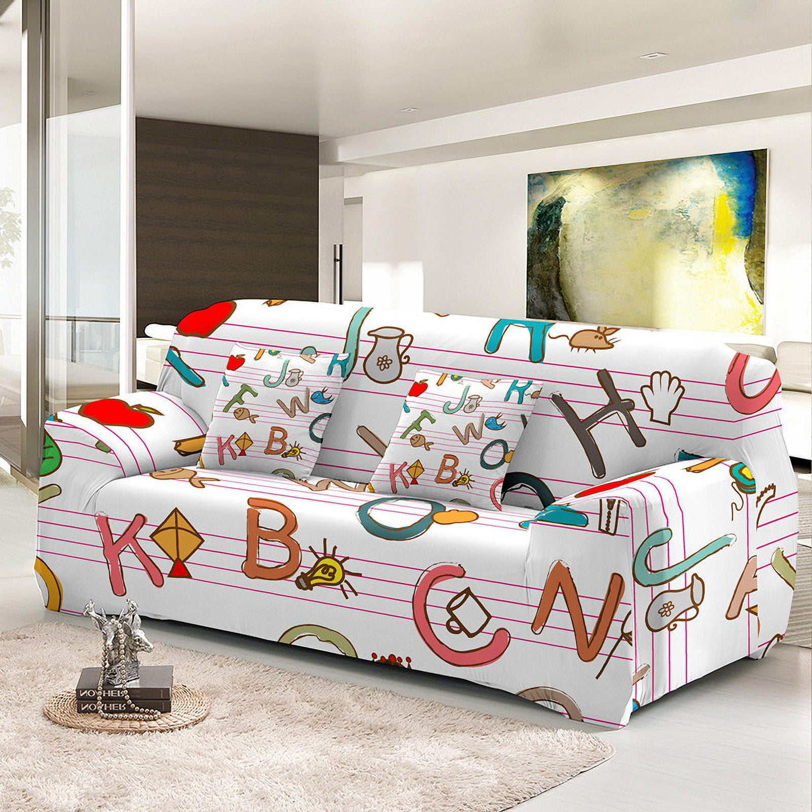 Cartoon Number Alphabet Sofa Cover Stretch Corner Slipcover 1/2/3/4 ...