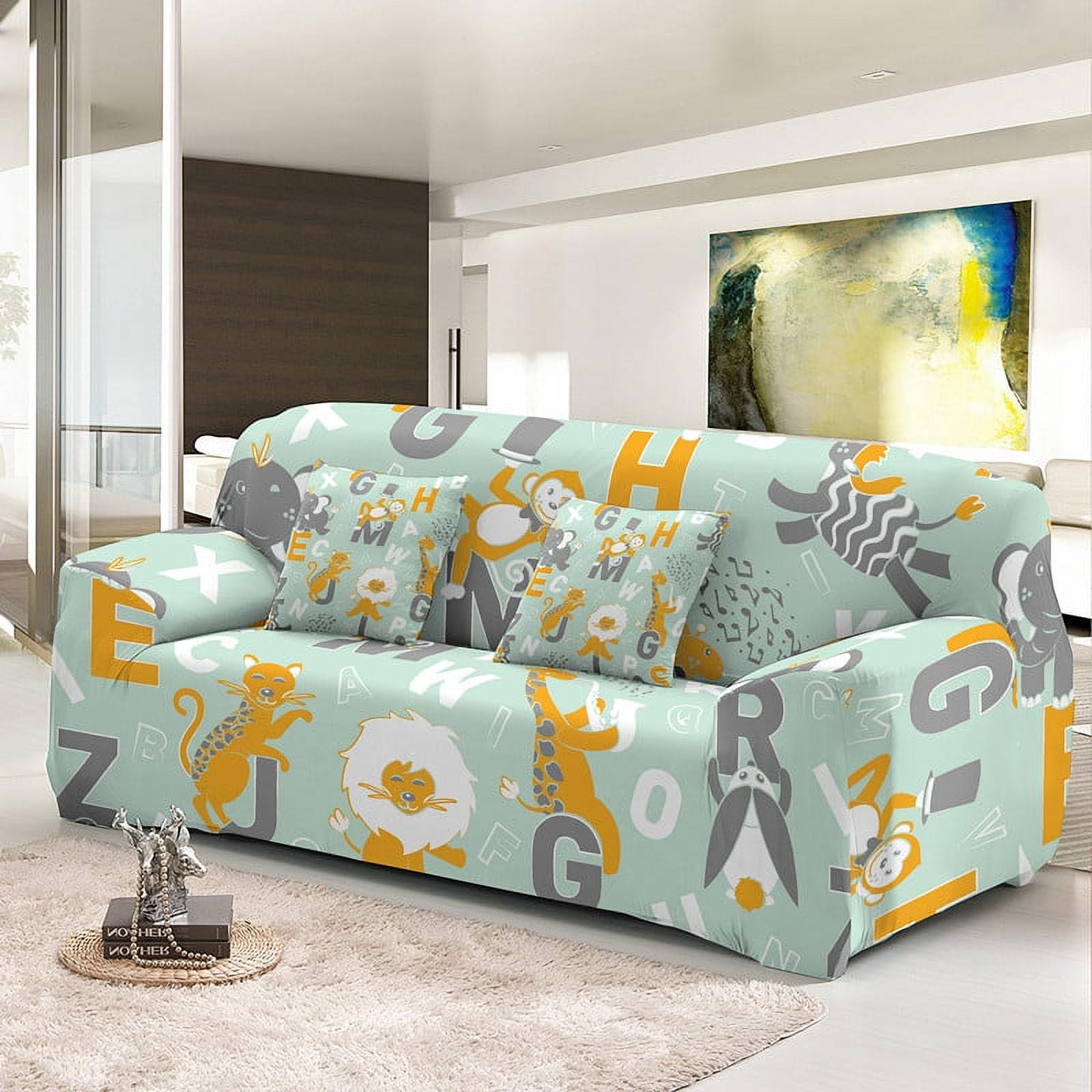 Cartoon Number Alphabet Sofa Cover Stretch Corner Slipcover 1/2/3/4 ...