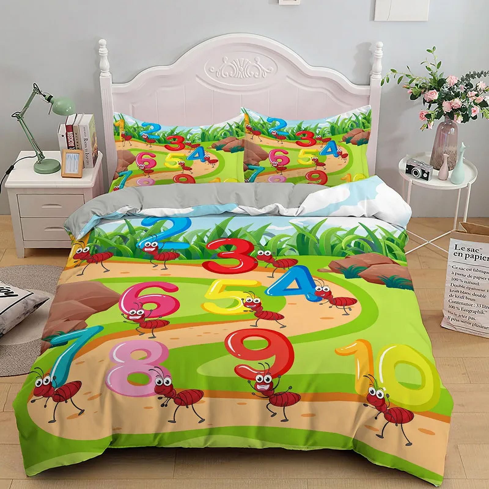 Cartoon Numbers King Duvet Cover Lovely Animals Bedding Set Kids ...