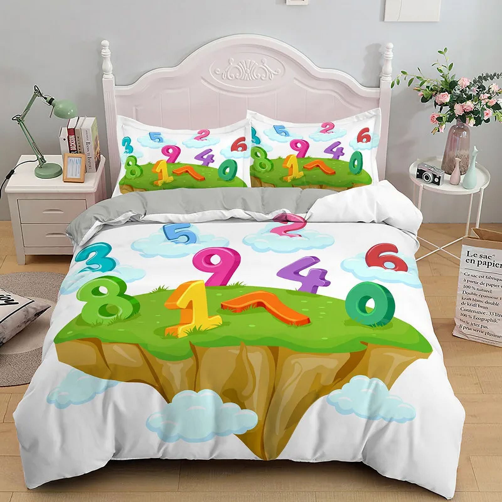 Cartoon Numbers King Duvet Cover Lovely Animals Bedding Set Kids ...