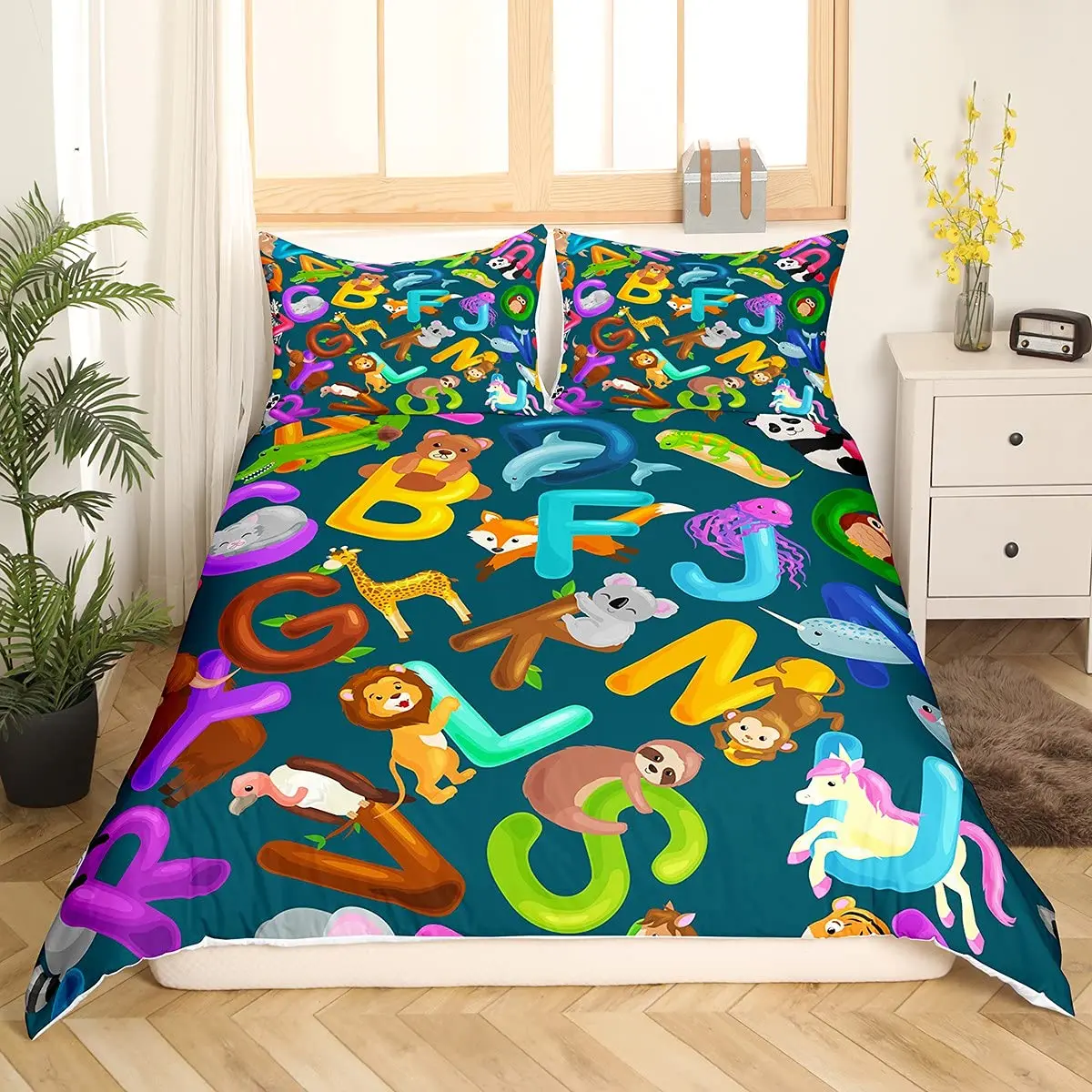 Cartoon Numbers King Duvet Cover Lovely Animals Bedding Set Kids ...
