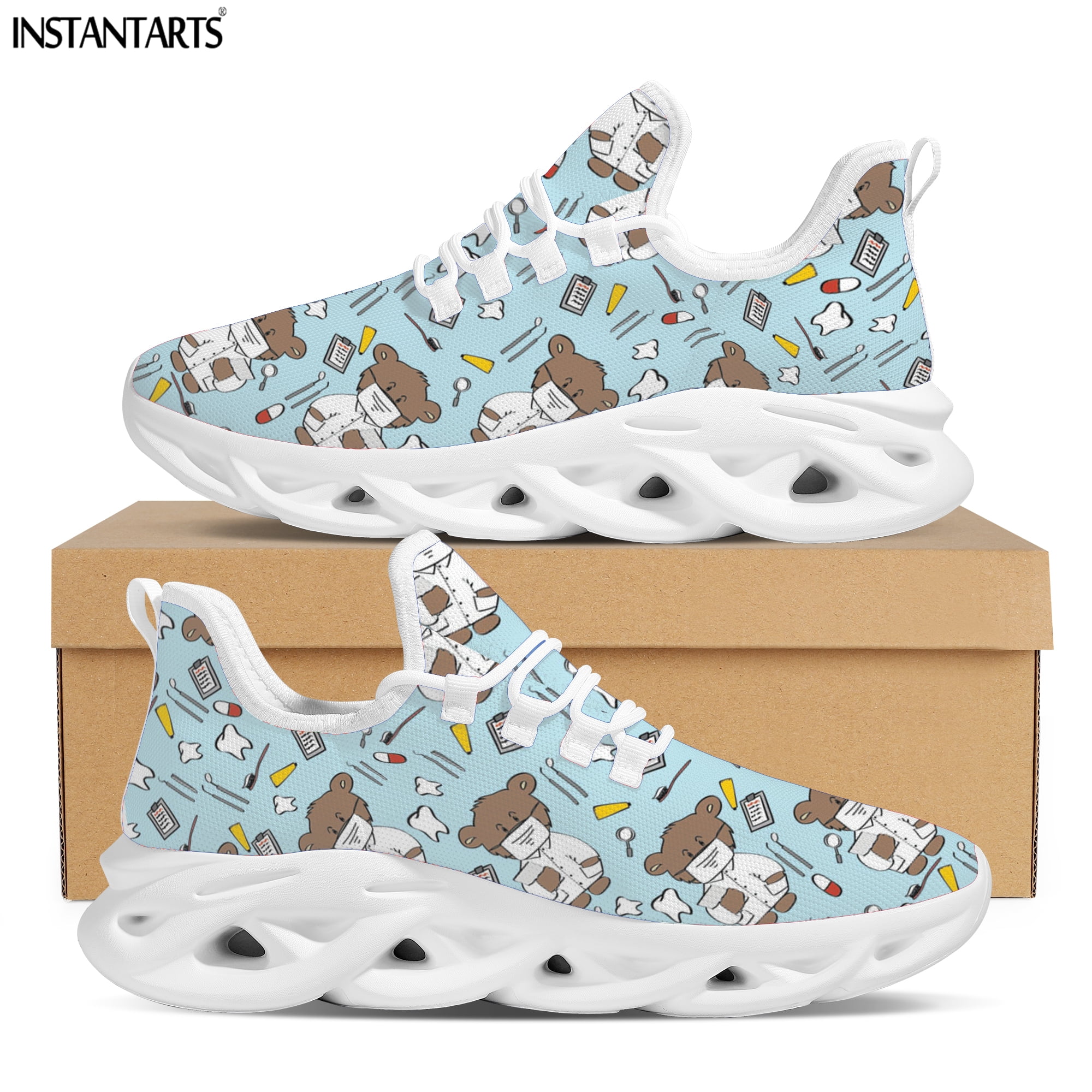 Cartoon Nurse Bear Pattern Women Platform Shoes Lace up Girls Mesh ...