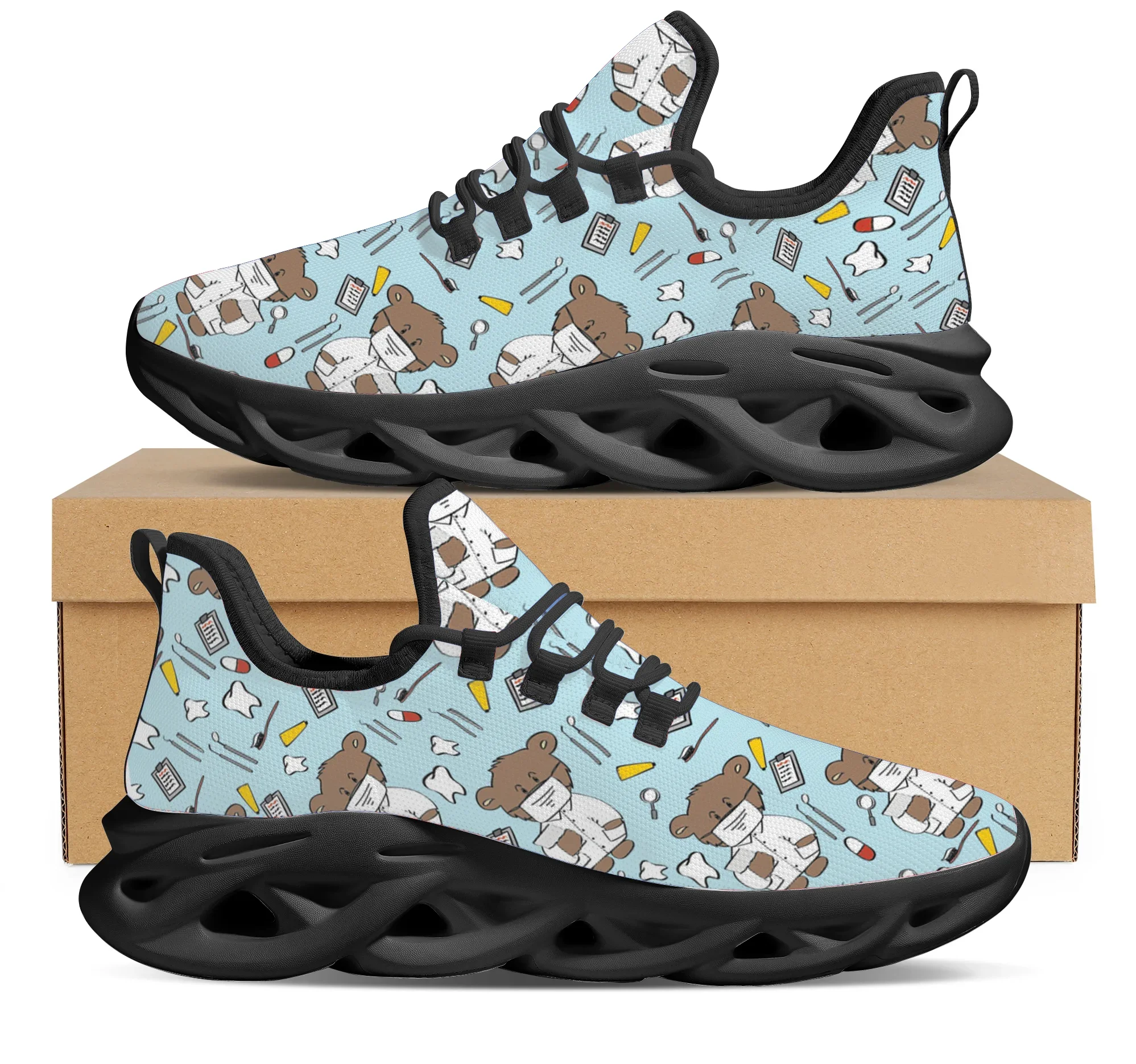 Cartoon Nurse Bear Pattern Women Platform Shoes Lace up Girls Mesh ...