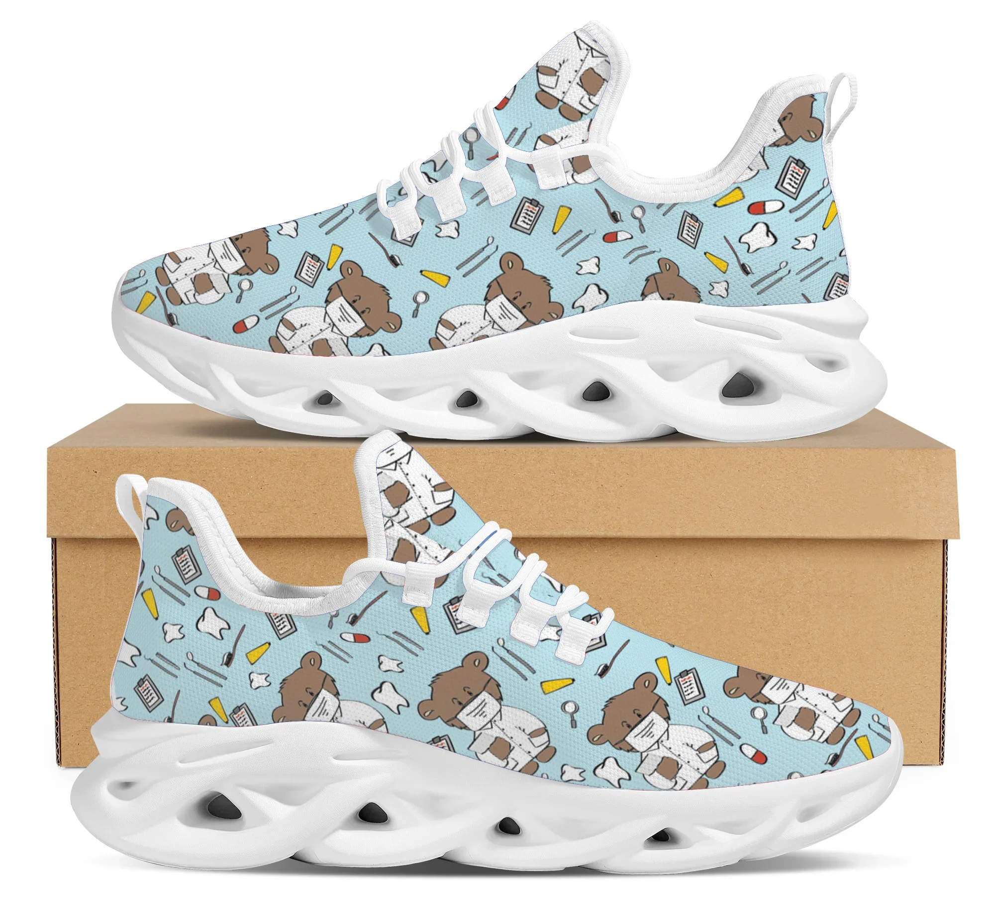 Cartoon Nurse Bear Pattern Women Platform Shoes Lace up Girls Mesh ...