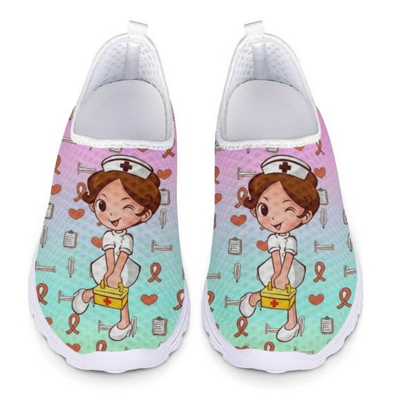 Cartoon Nurse Design Women Flat Sneakers Summer Outdoor Non-Slip ...