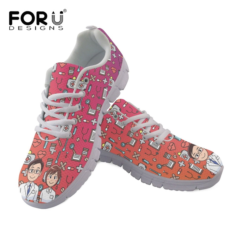 Cartoon Nurse Doctor Medical Pattern Ladies Sneakers Lightweight Mesh ...