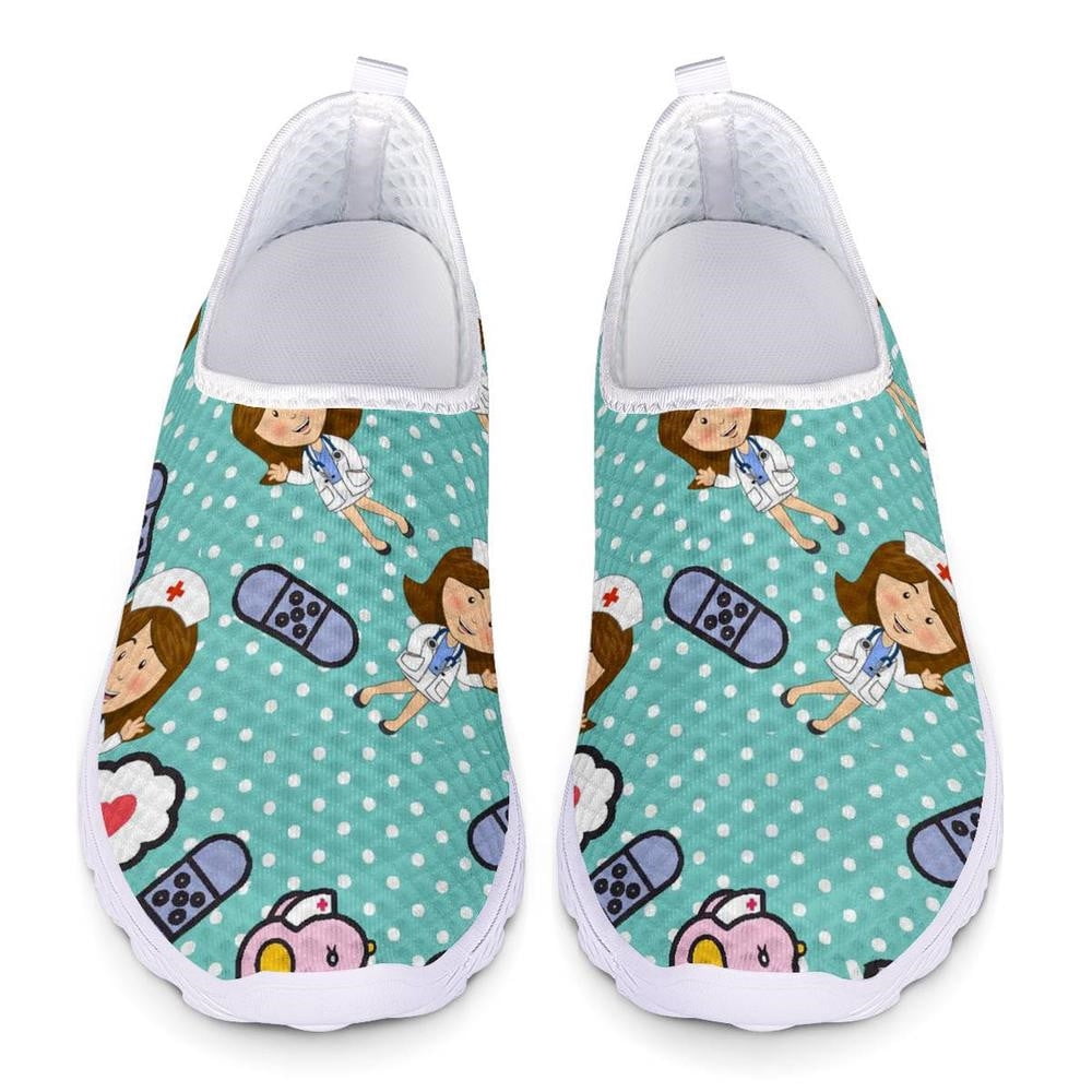 Cartoon Nurse Doctor Print Loafers Women Sneakers Slip On Flats Mesh ...