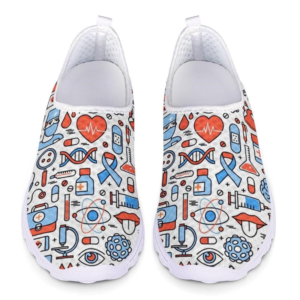 Cartoon Nurse Doctor Print Loafers Women Sneakers Slip On Flats Mesh ...