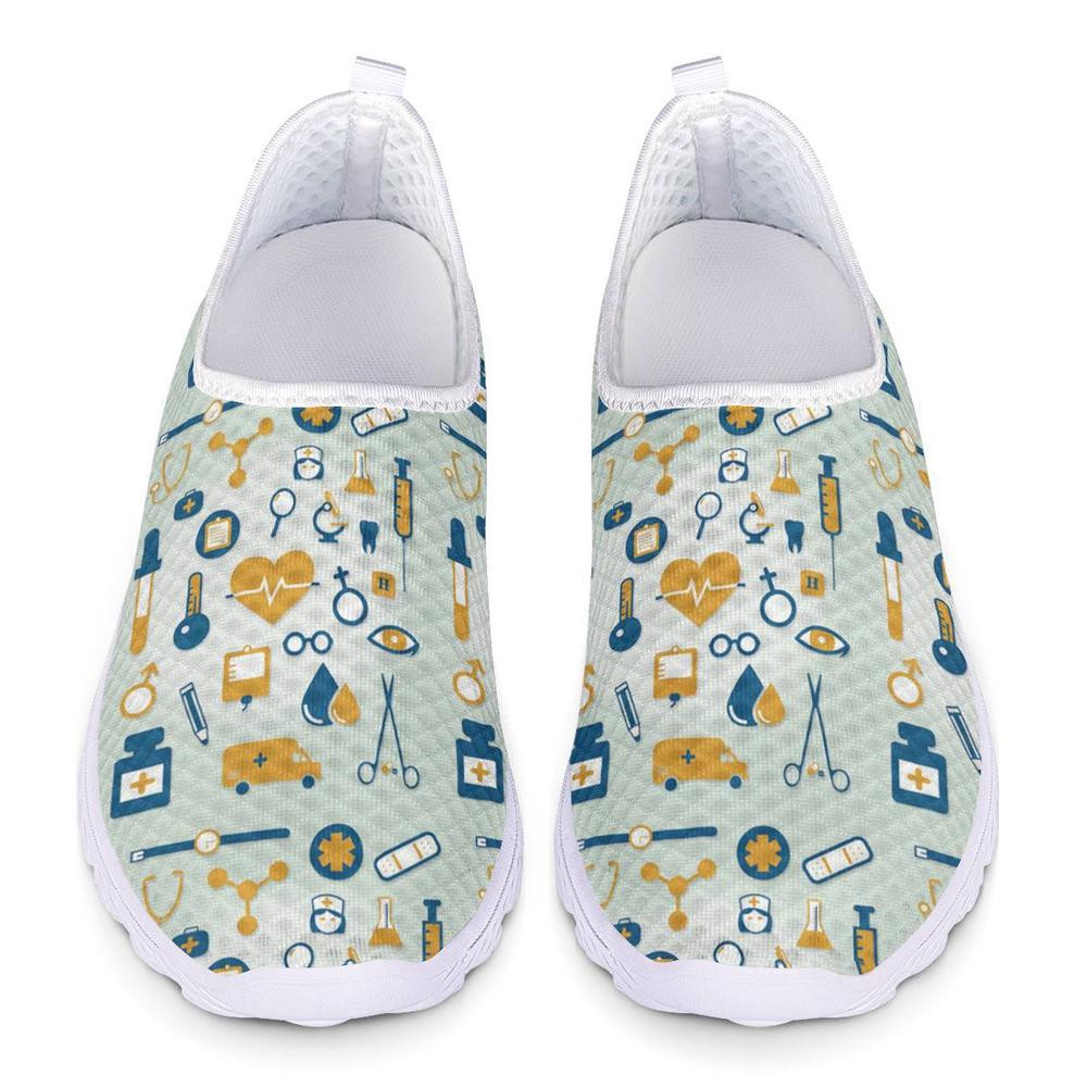 Cartoon Nurse Doctor Print Loafers Women Sneakers Slip On Flats Mesh ...