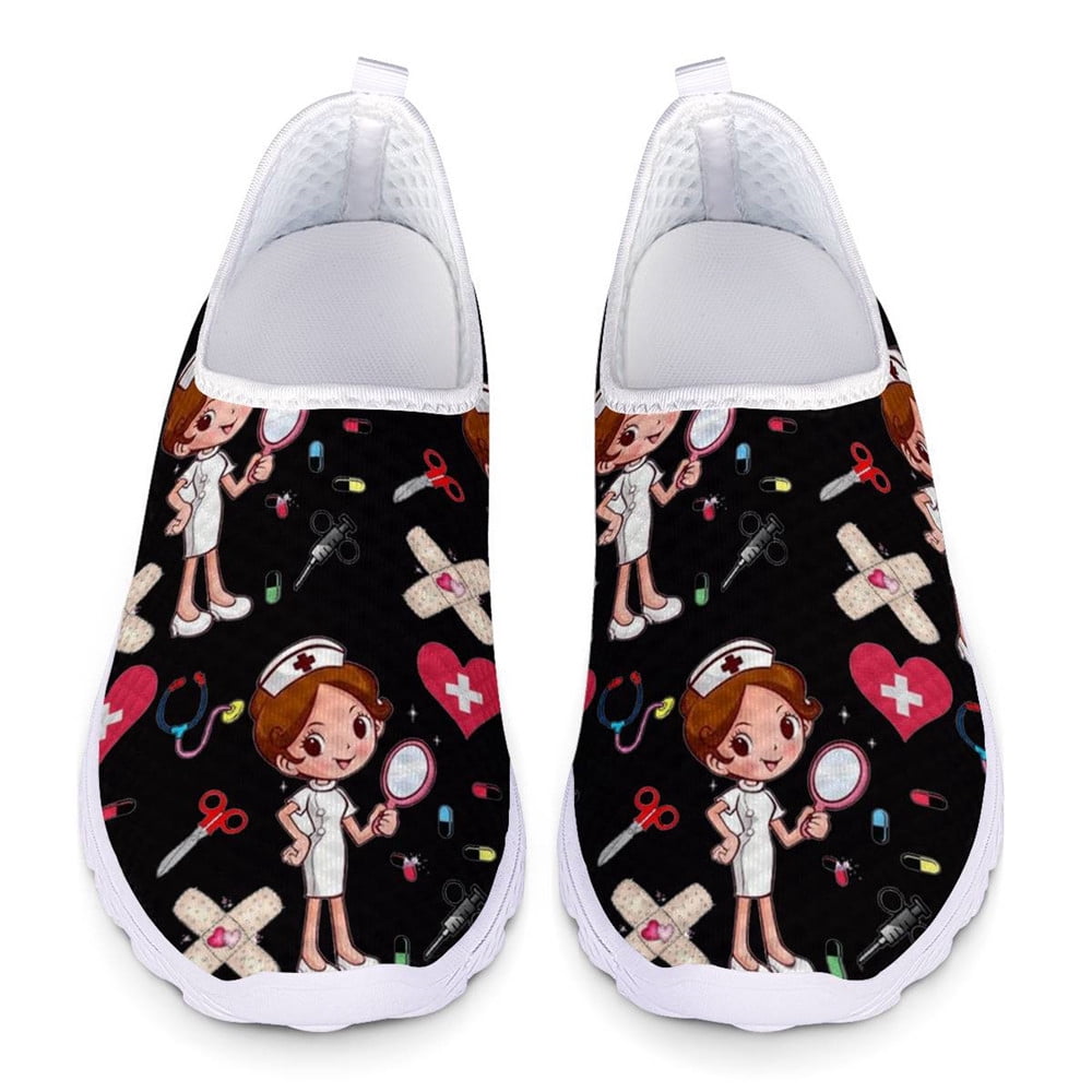 Cartoon Nurse Doctor Print Loafers Women Sneakers Slip On Flats Mesh ...