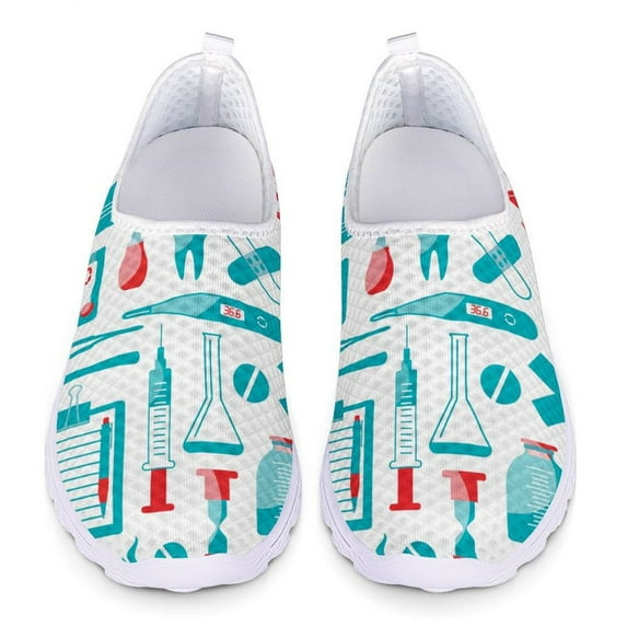 Cartoon Nurse Doctor Print Loafers Women Sneakers Slip On Flats Mesh ...