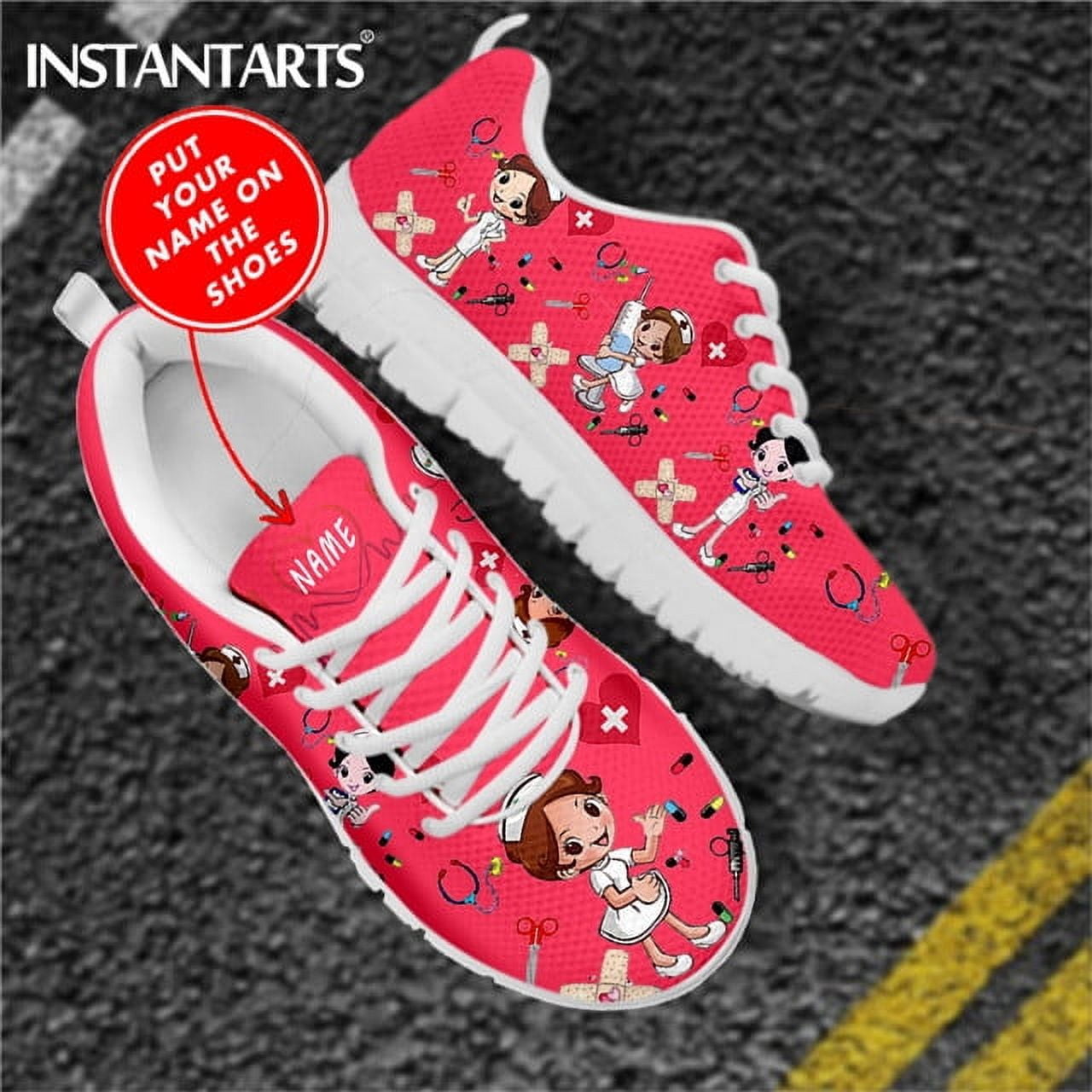 Cartoon Nurse Doctor Print Summer Sneakers Women Nursing Shoes Lace Up ...