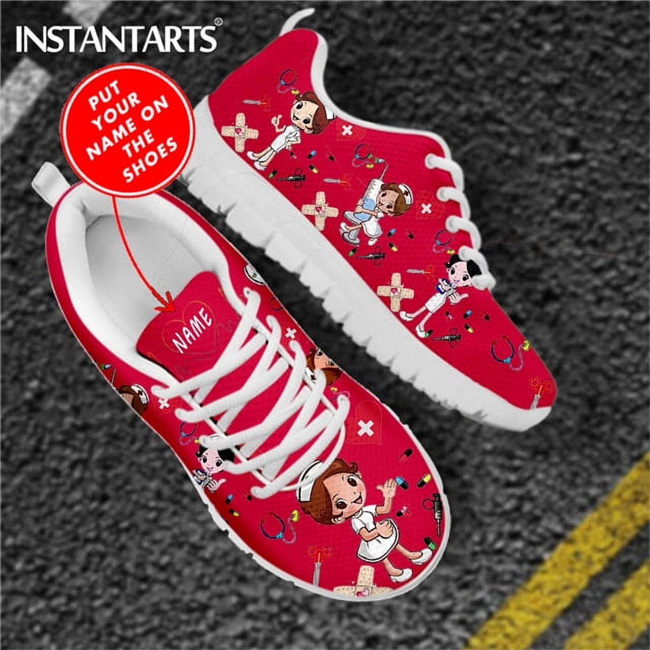 Cartoon Nurse Doctor Print Summer Sneakers Women Nursing Shoes Lace Up ...
