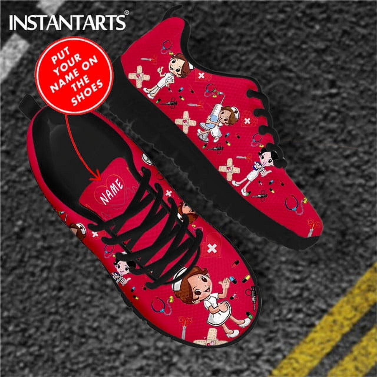 Cartoon Nurse Doctor Print Summer Sneakers Women Nursing Shoes Lace Up ...