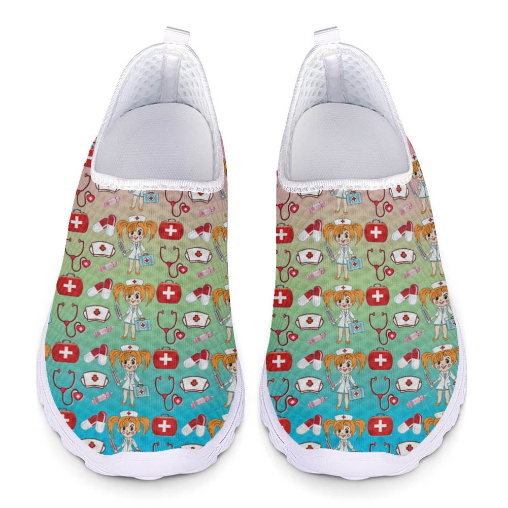 Cartoon Nurse Female Loafers Womans Slip on Flats Plus Size Shoes for ...