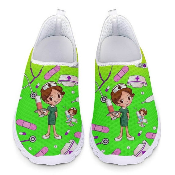 Cartoon Nurse Girl Pattern Mesh Flats Summer Shoes Ladies Loafers Women ...