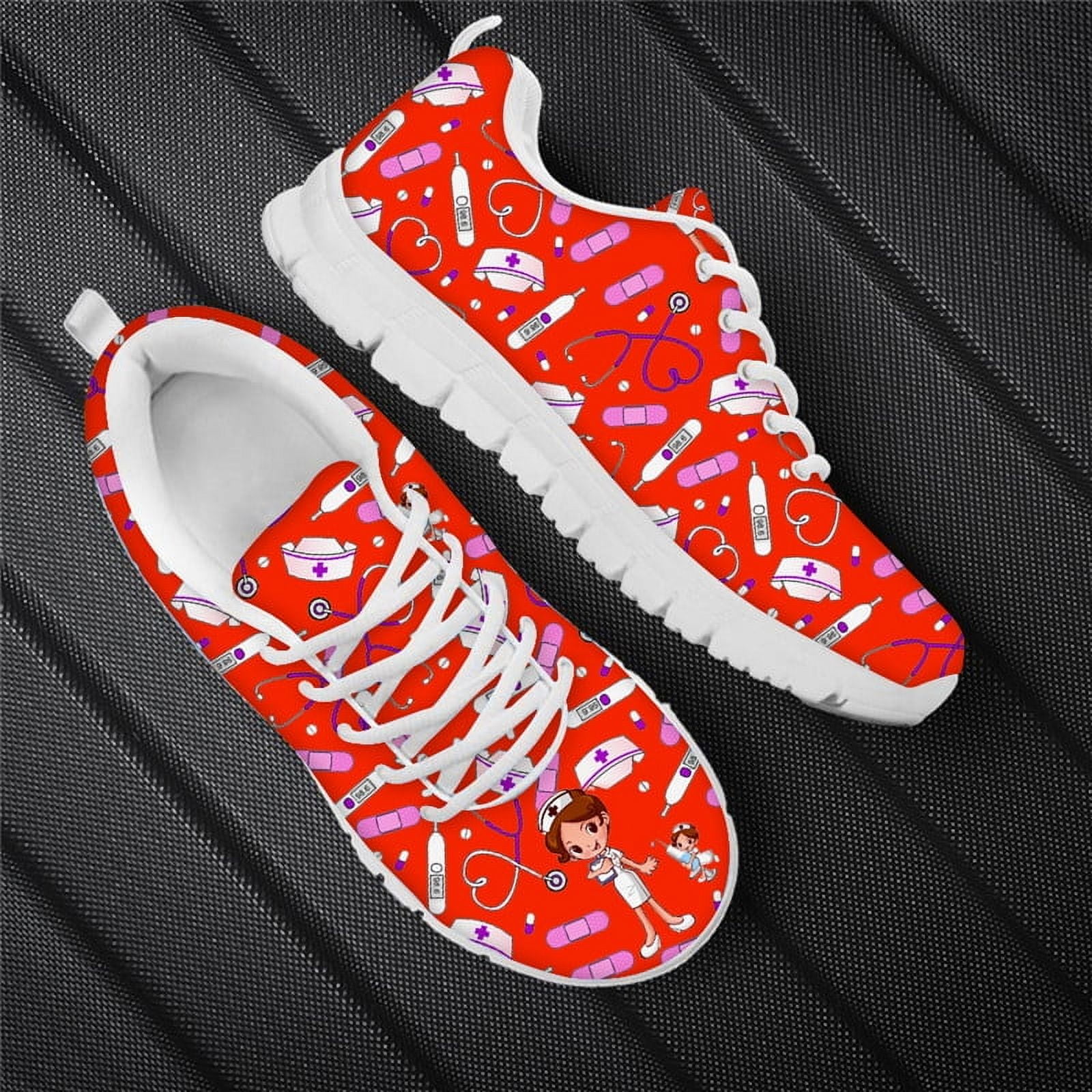 Cartoon Nurse Heart Love Print Woman Flats Mesh Sneaker Summer Luxury ...
