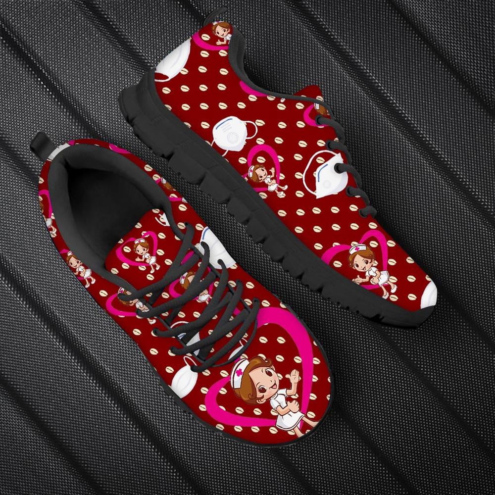 Cartoon Nurse Heart Love Print Woman Flats Mesh Sneaker Summer Luxury ...