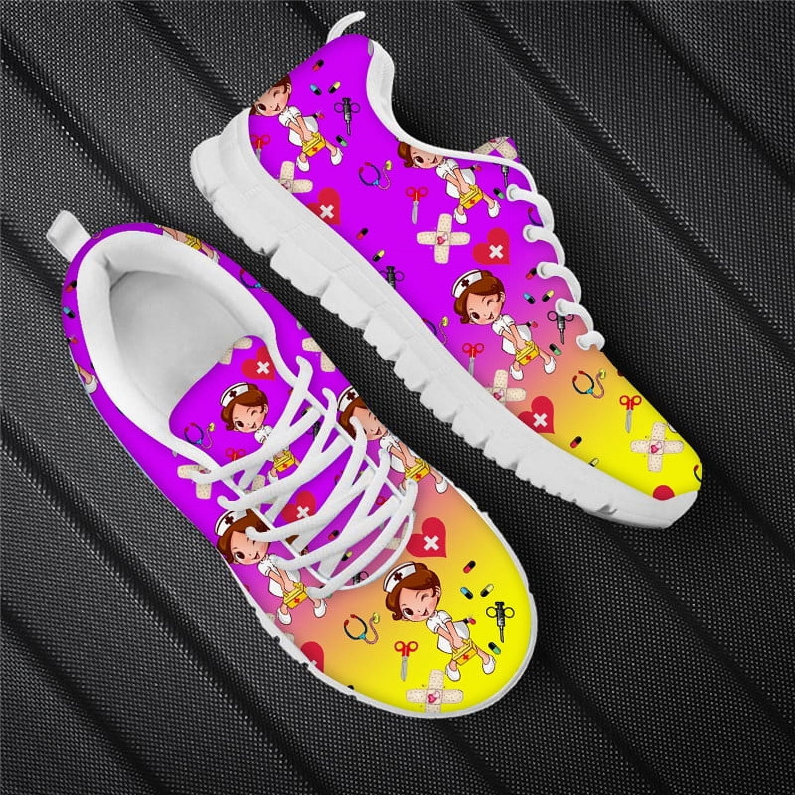 Cartoon Nurse Heart Love Print Woman Flats Mesh Sneaker Summer Luxury ...