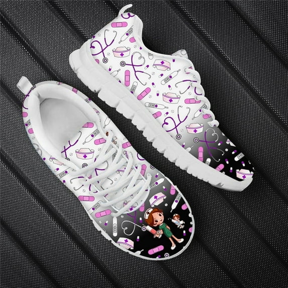 Cartoon Nurse Heart Love Print Woman Flats Mesh Sneaker Summer Luxury ...