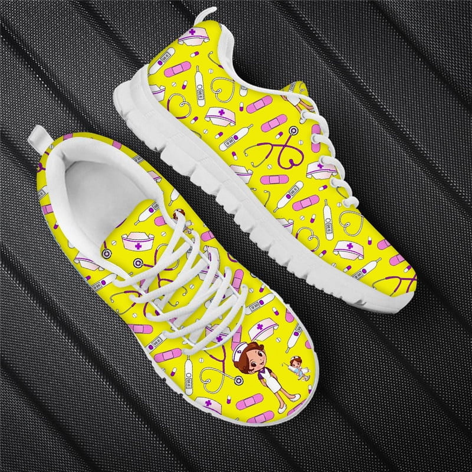 Cartoon Nurse Heart Love Print Woman Flats Mesh Sneaker Summer Luxury ...