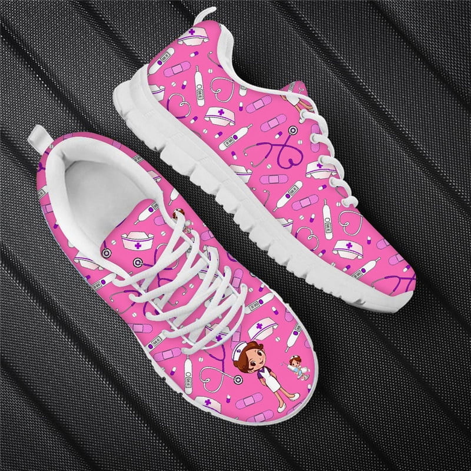 Cartoon Nurse Heart Love Print Woman Flats Mesh Sneaker Summer Luxury ...