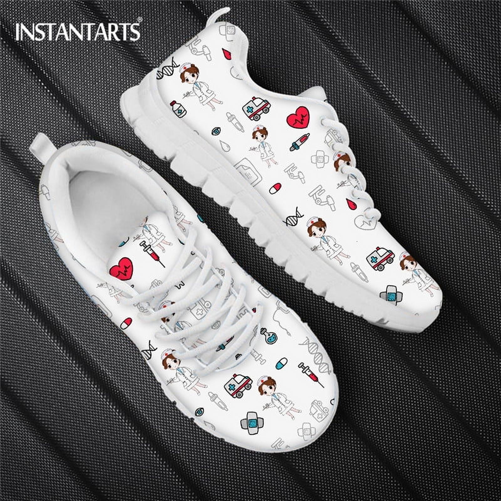 Cartoon Nurse Pattern Flat Shoes Women Summer Mesh Breathable Lace Up ...