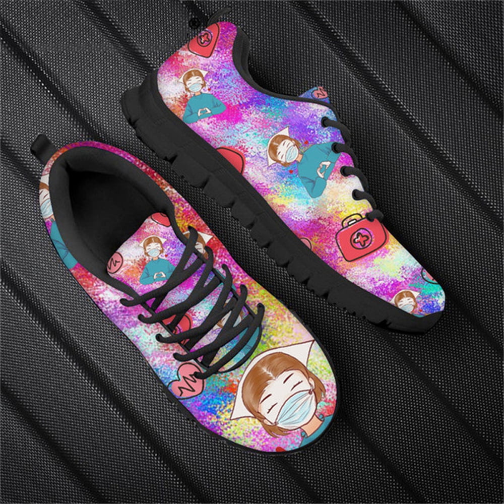 Cartoon Nurse Pattern Sport Jogging Running Shoes For Women Flat Casual ...