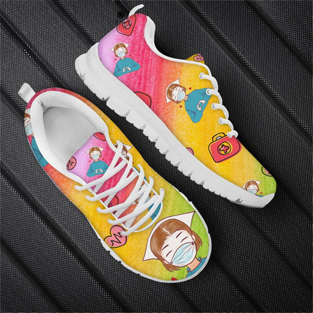 Cartoon Nurse Pattern Sport Jogging Running Shoes For Women Flat Casual ...